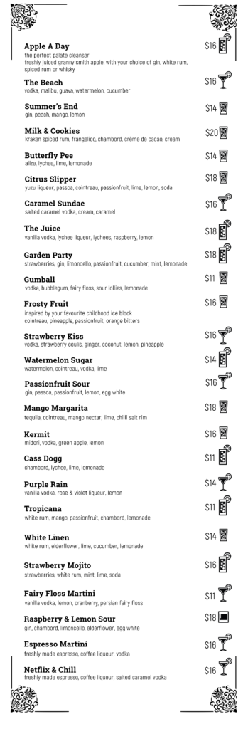 Cocktail Menu - The Monkey Bar