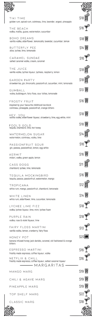 Cocktail Menu - The Monkey Bar