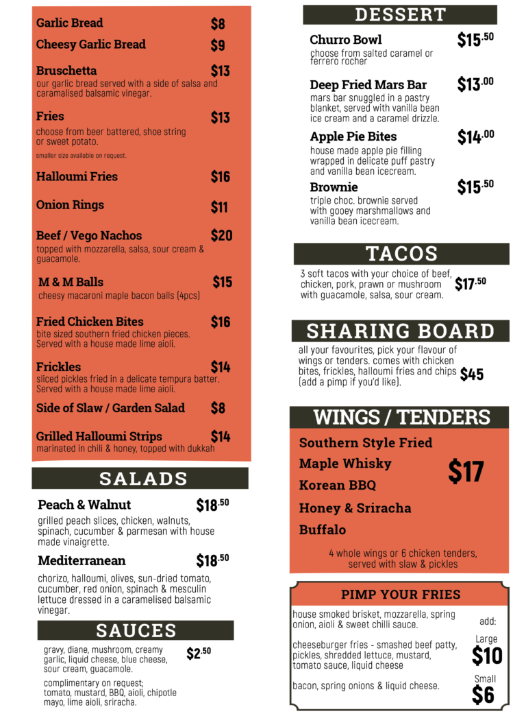 Menu – The Monkey Bar