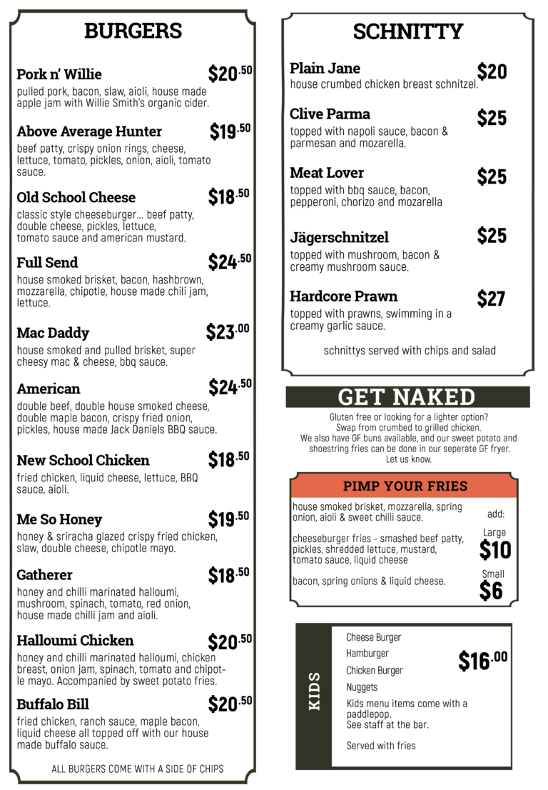 Menu – The Monkey Bar