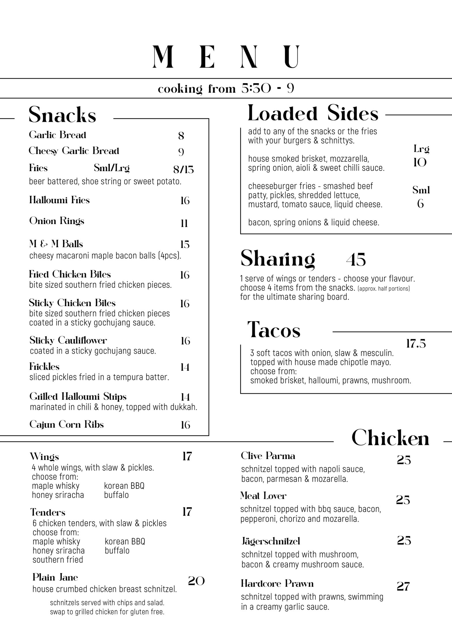 Menu – The Monkey Bar