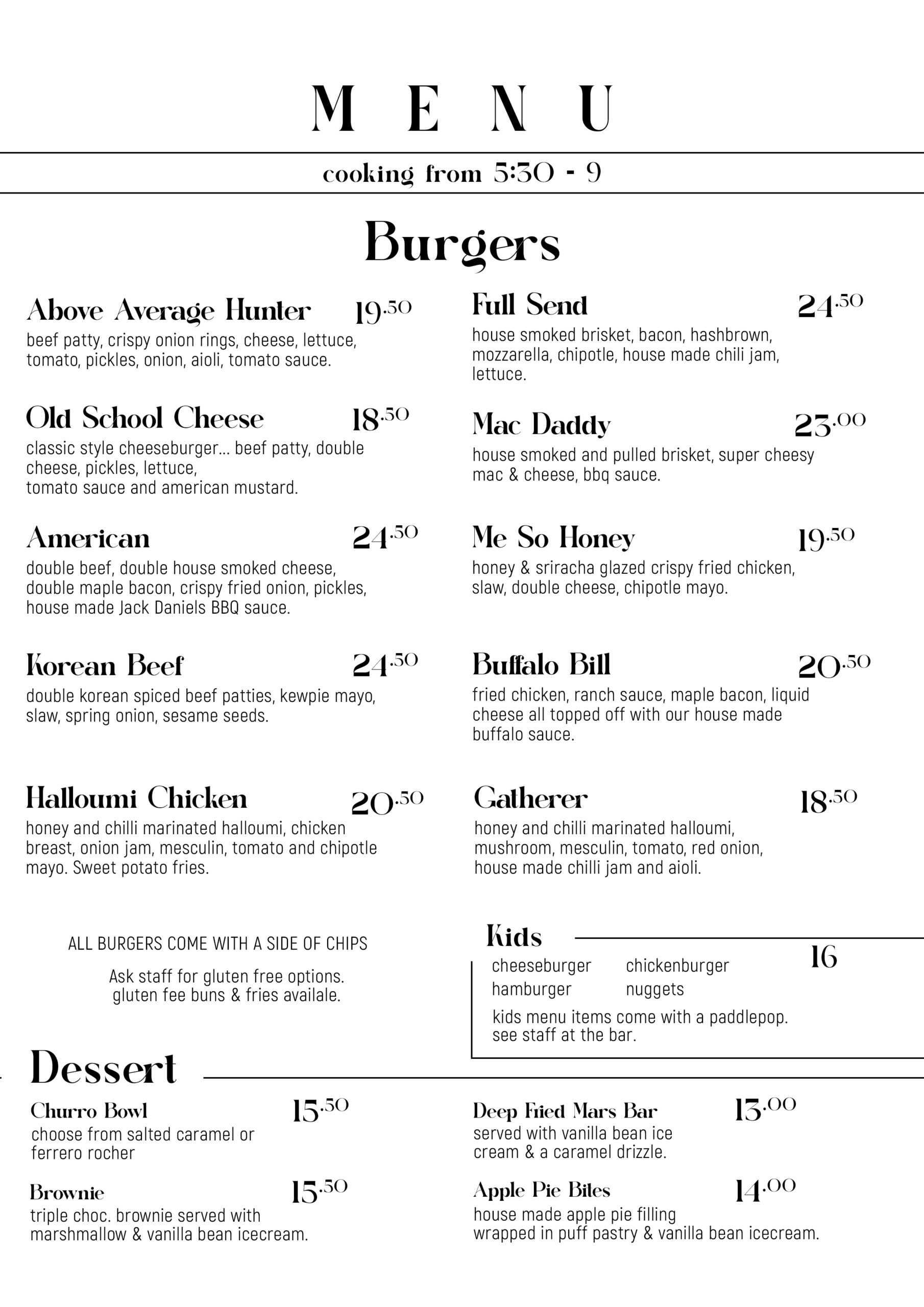 Menu – The Monkey Bar